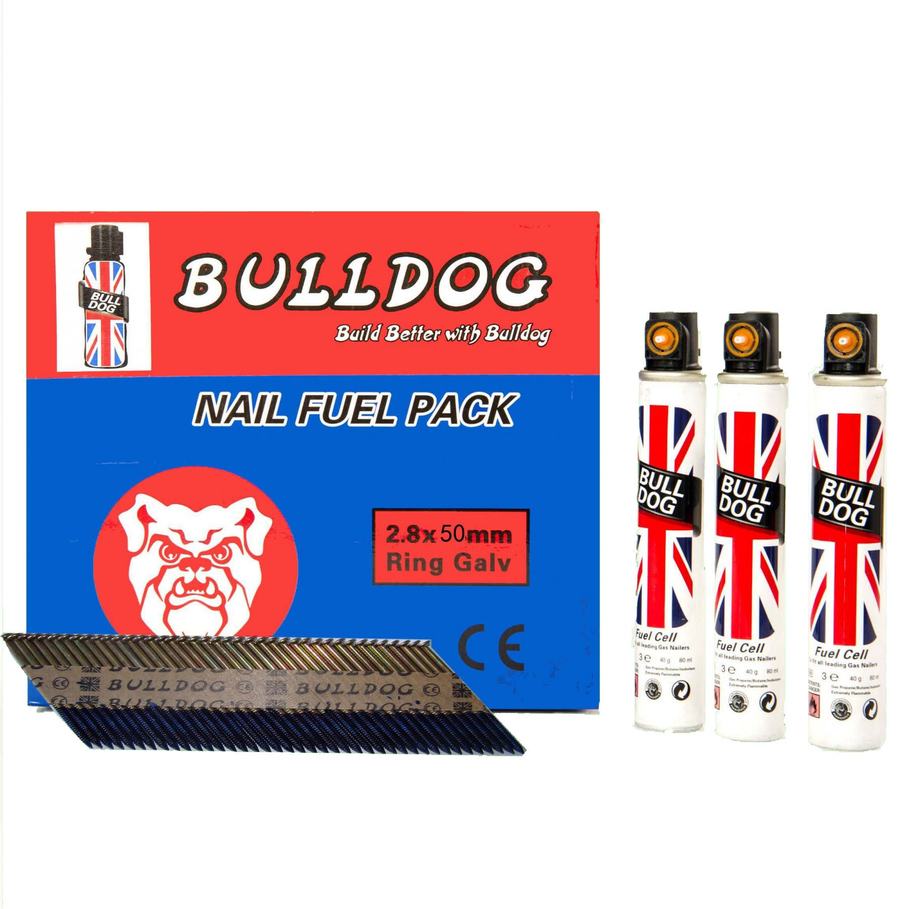 2.8 x 50mm Ring Electro Galvanised Pack of 3300 Nails & 3 Gas Cells ...