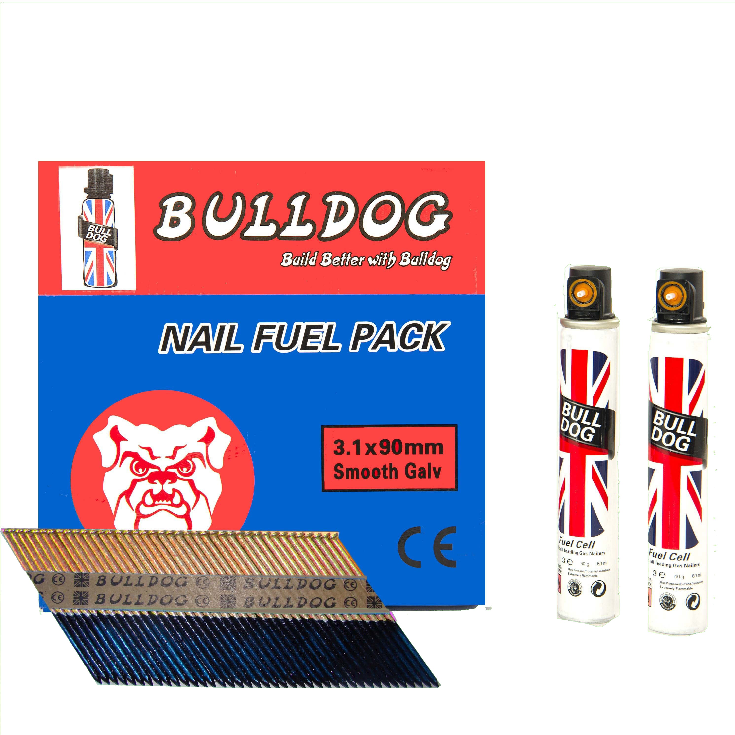 3.1 x 90mm Smooth Electro Galvanised Pack of 2200 Nails & 2 Gas Cells ...